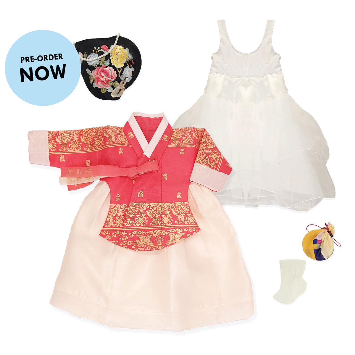 girl dol hanbok - green and red 7 pieces girl dol hanbok set - bdkmint ...