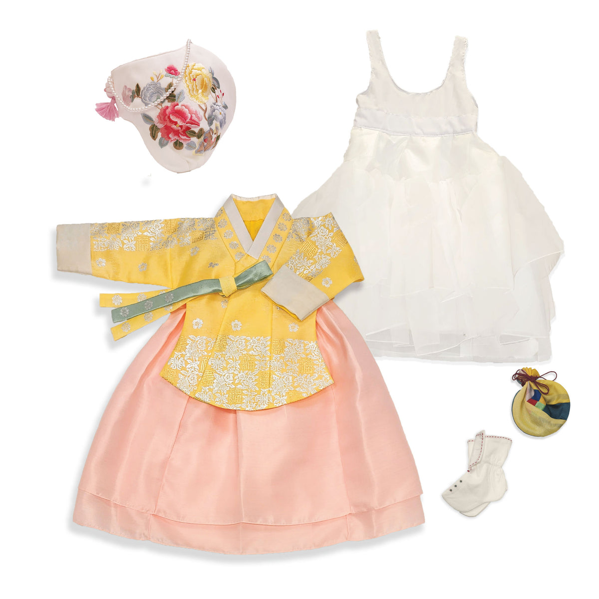 Hanbok - Golden Bloom - Girl Dol Hanbok Set - 6 Pieces – BDK MINT